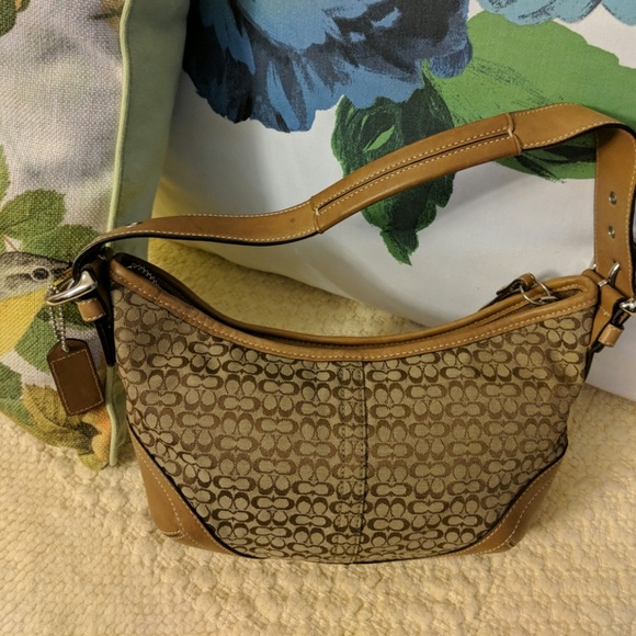 Coach | Bags | Cute Coach Signature Cloth Leather Bag Beige | Poshmark